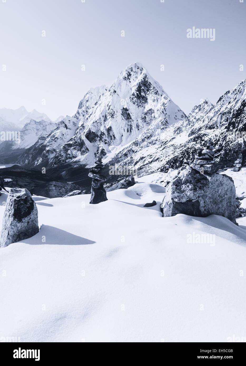 Cho La pass peaks at dawn in Himalaya mountains. Trekking in Nepal ...