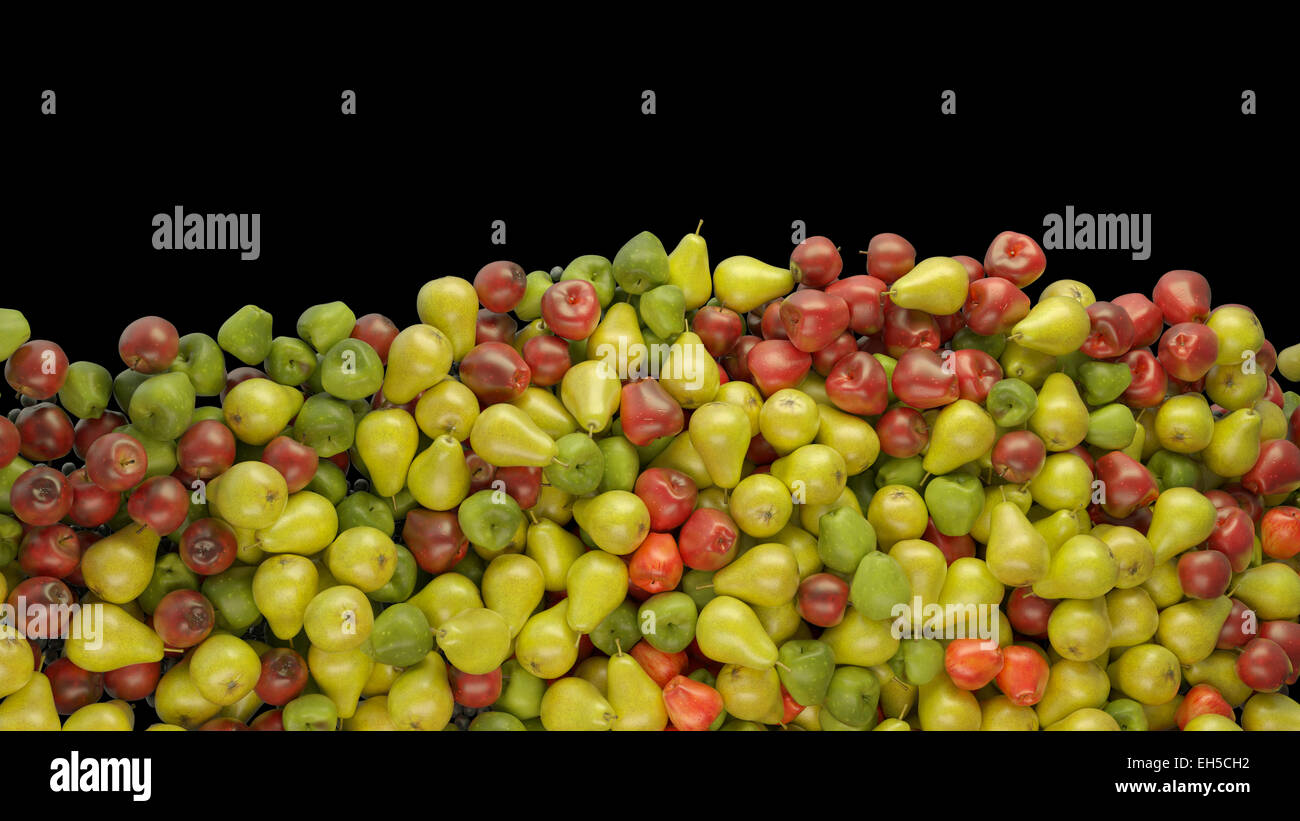 Fruit mix: heap of apples and pears over black. Healthy eating Stock ...