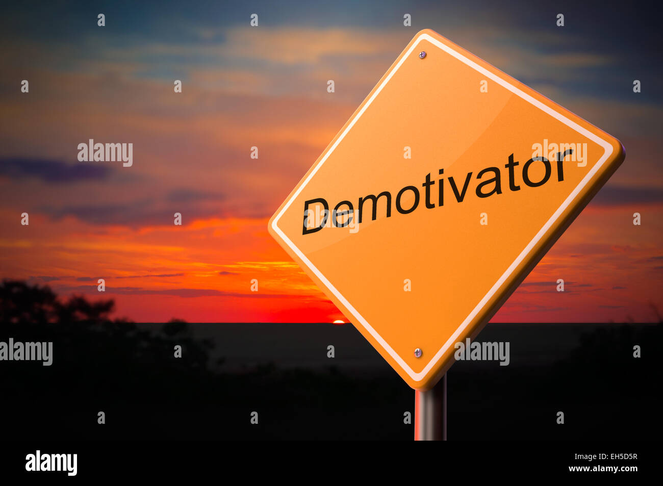 Demotivator on Warning Road Sign on Sunset Sky Background Stock Photo ...