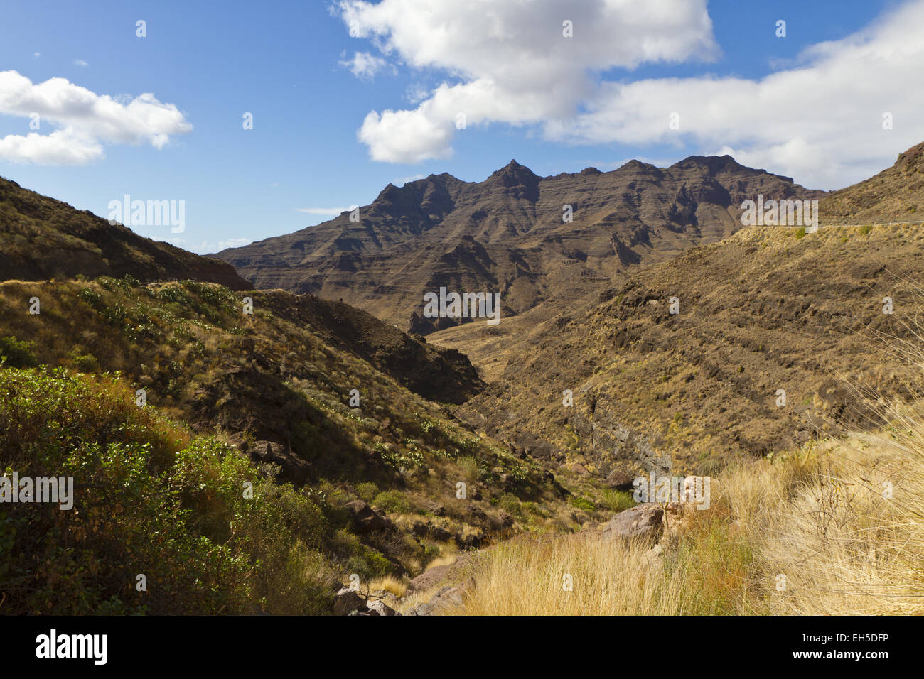 Vulcan moutain and valley landscape at Gran Canary in Spain Stock Photo ...