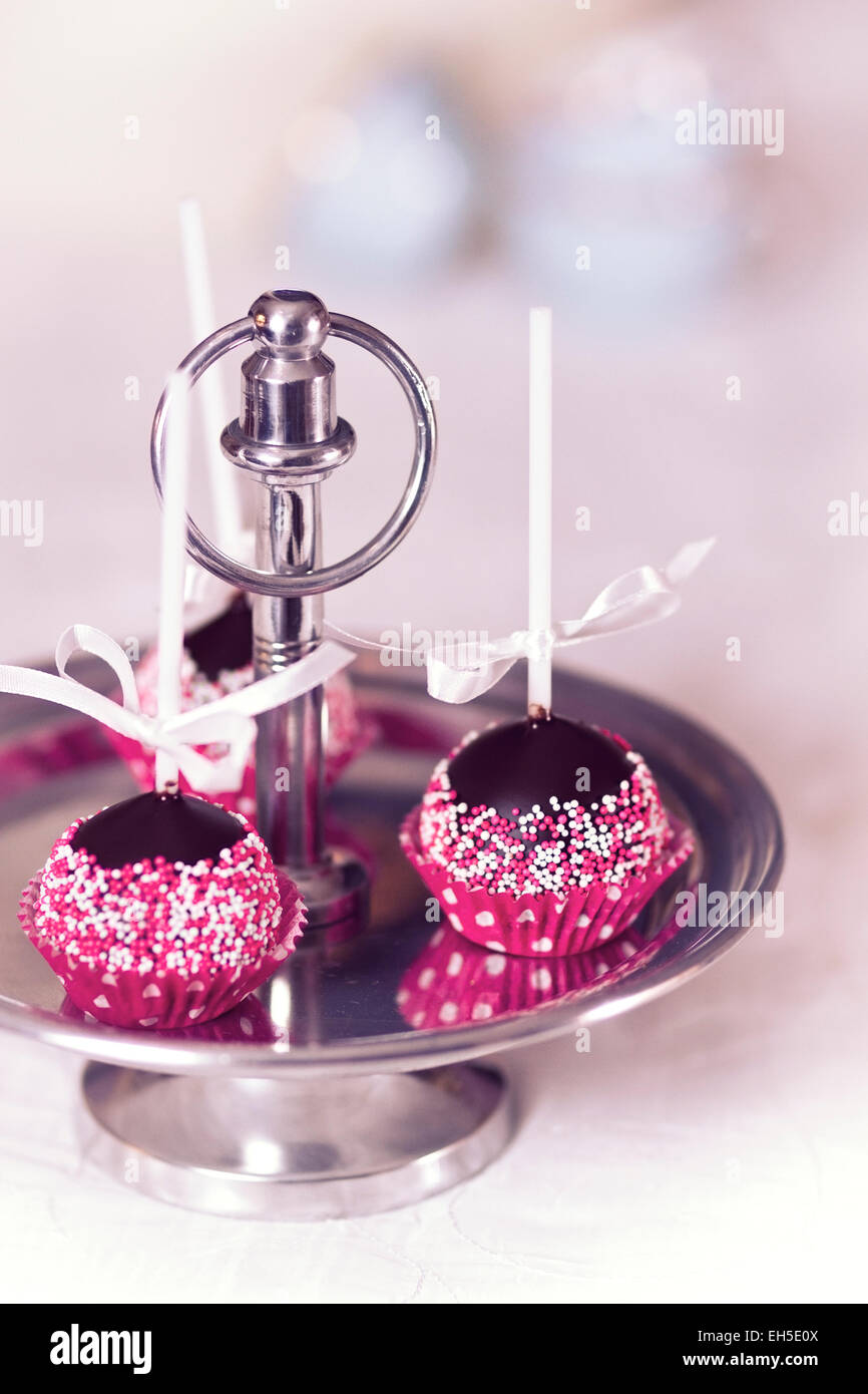 Chocolate cake pop decorated with pink and white sugar sprinkles Stock ...