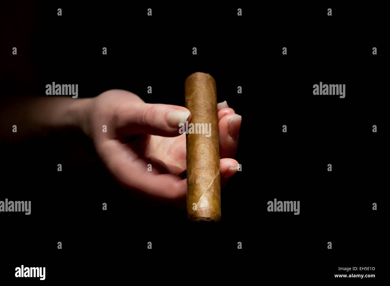 Woman holds a exclusive cuban cigar. Give away a cigar Stock Photo - Alamy