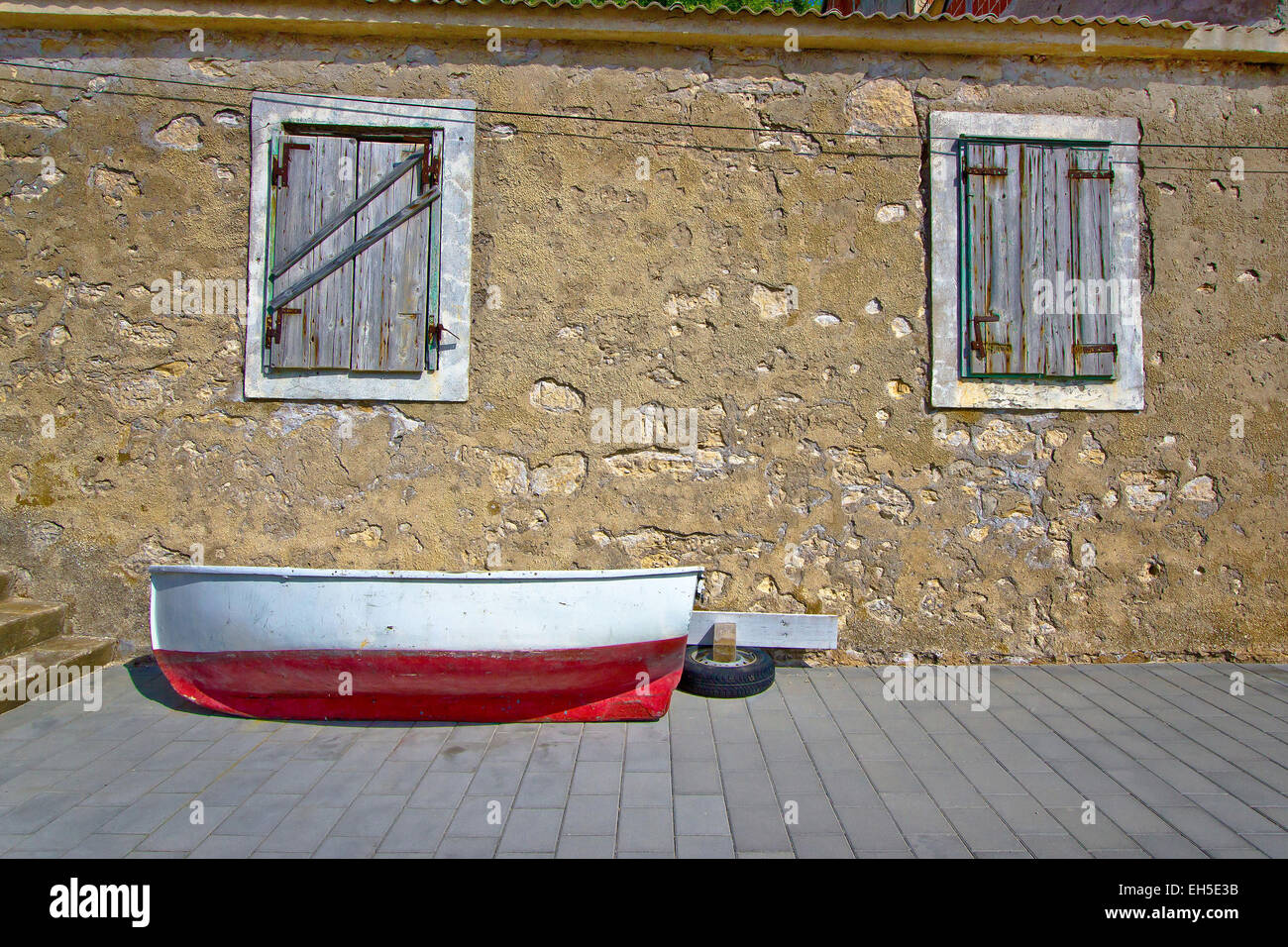 Dalmatian old boat street view, Novigrad, Croatia Stock Photo - Alamy