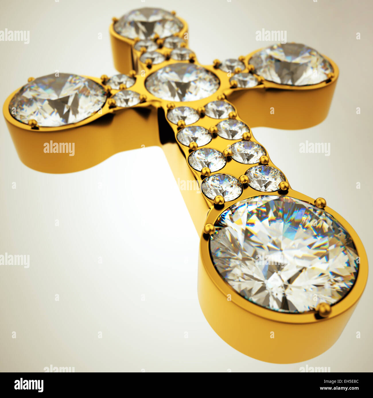 Wide angle view of golden cross with diamonds. Religious life Stock ...