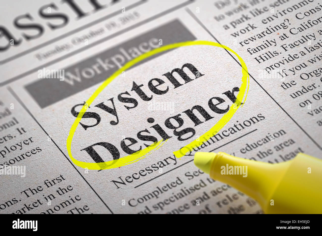 System Designer Vacancy in Newspaper. Job Search Concept Stock Photo ...
