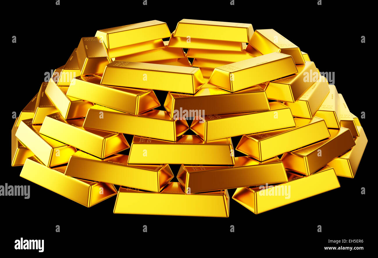 Wealth: gold bars or bullions isolated over black background Stock ...
