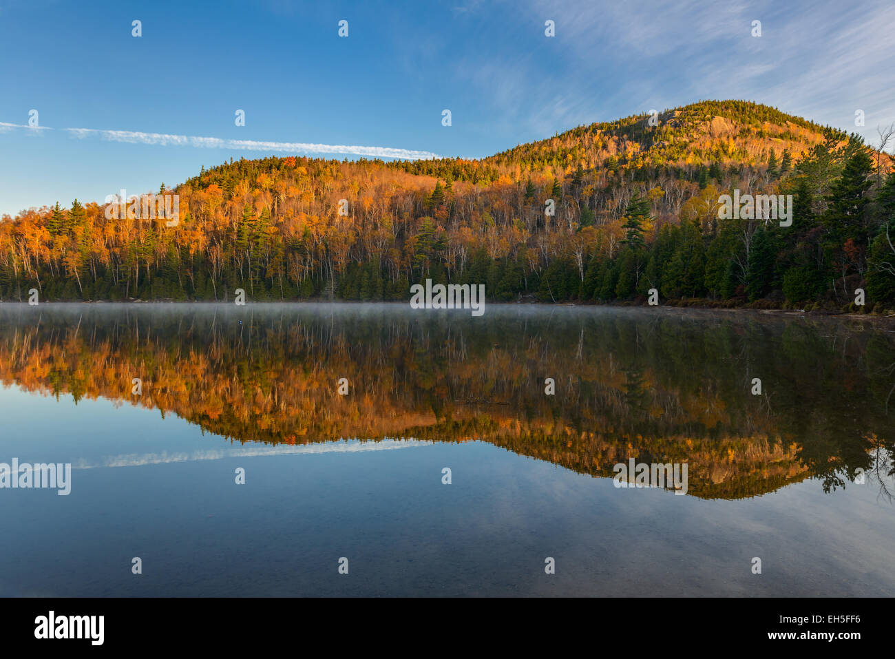 Lake Reflections of fall foliage. Colorful autumn leaves shed reflected ...