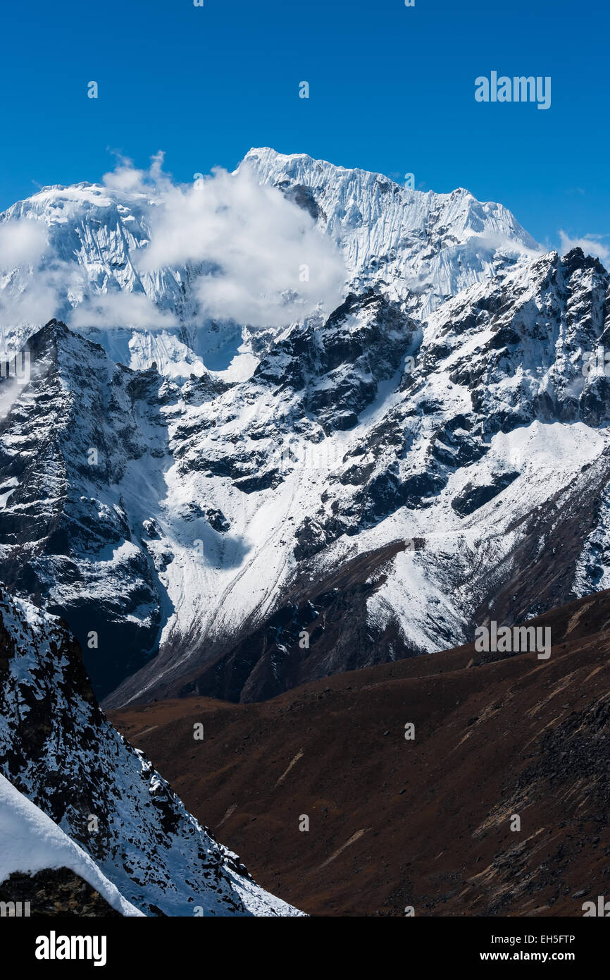 Snowed Mountain range scene viewed from Renjo pass in Himalaya Stock ...