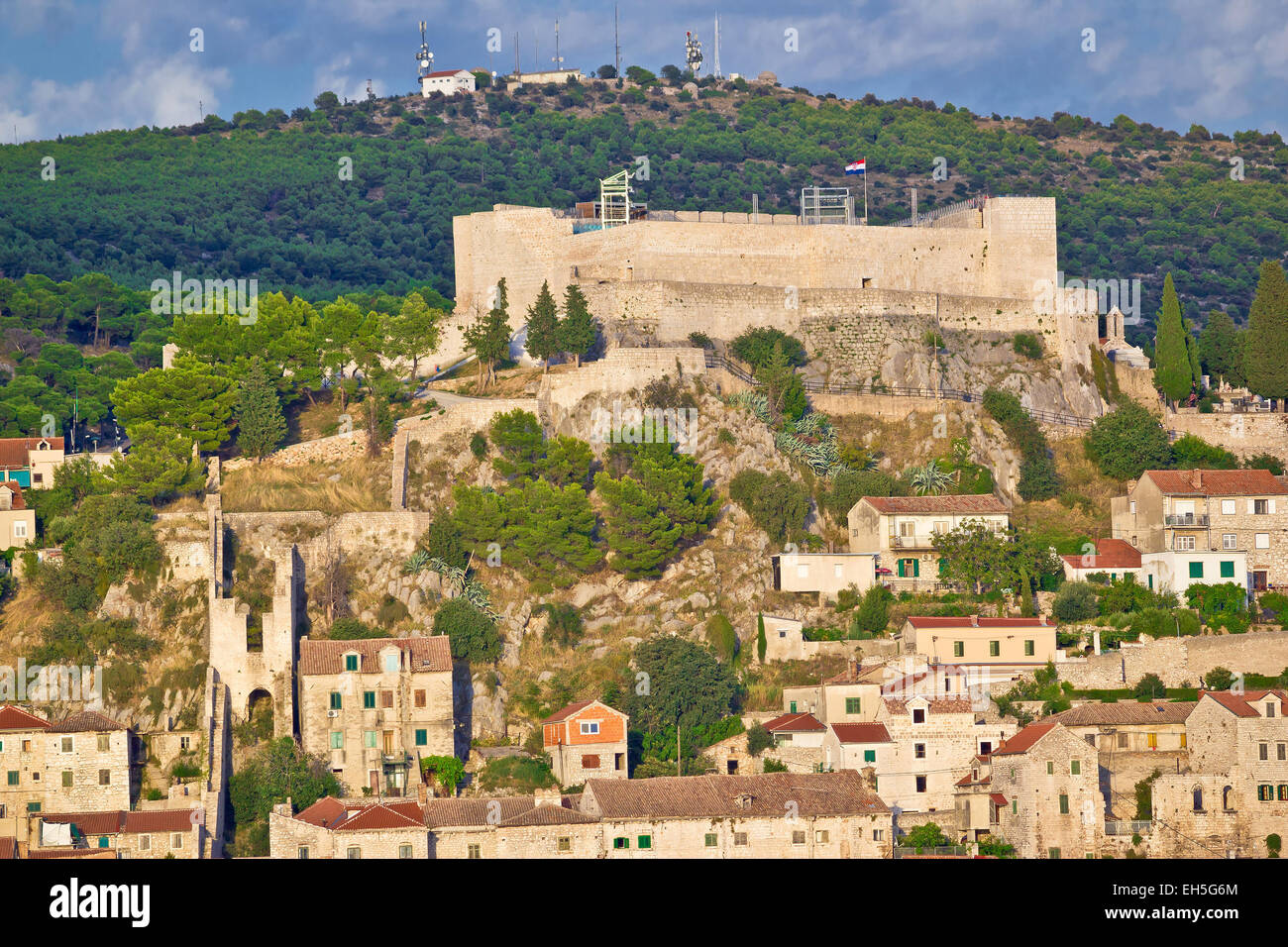 Sibenik old St. Nicholas fortress on the hill, Dalmatia, Croatia Stock ...