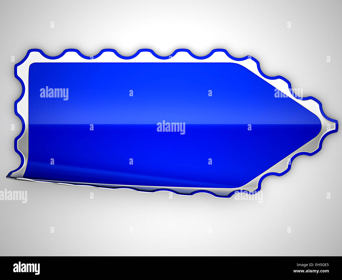 Blue jagged bent sticker or label over grey spot light background Stock ...