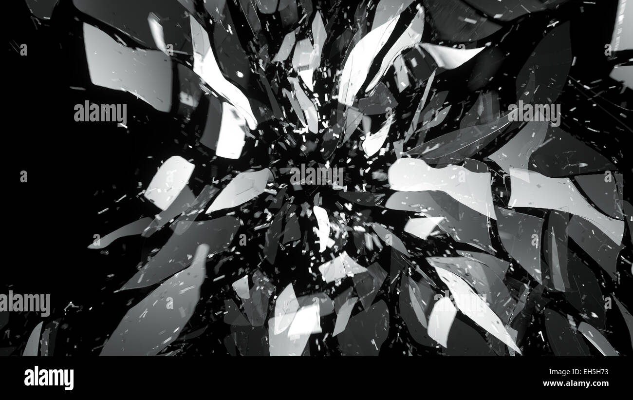 Breaking and Destructed glass on black with motion blur. Large ...