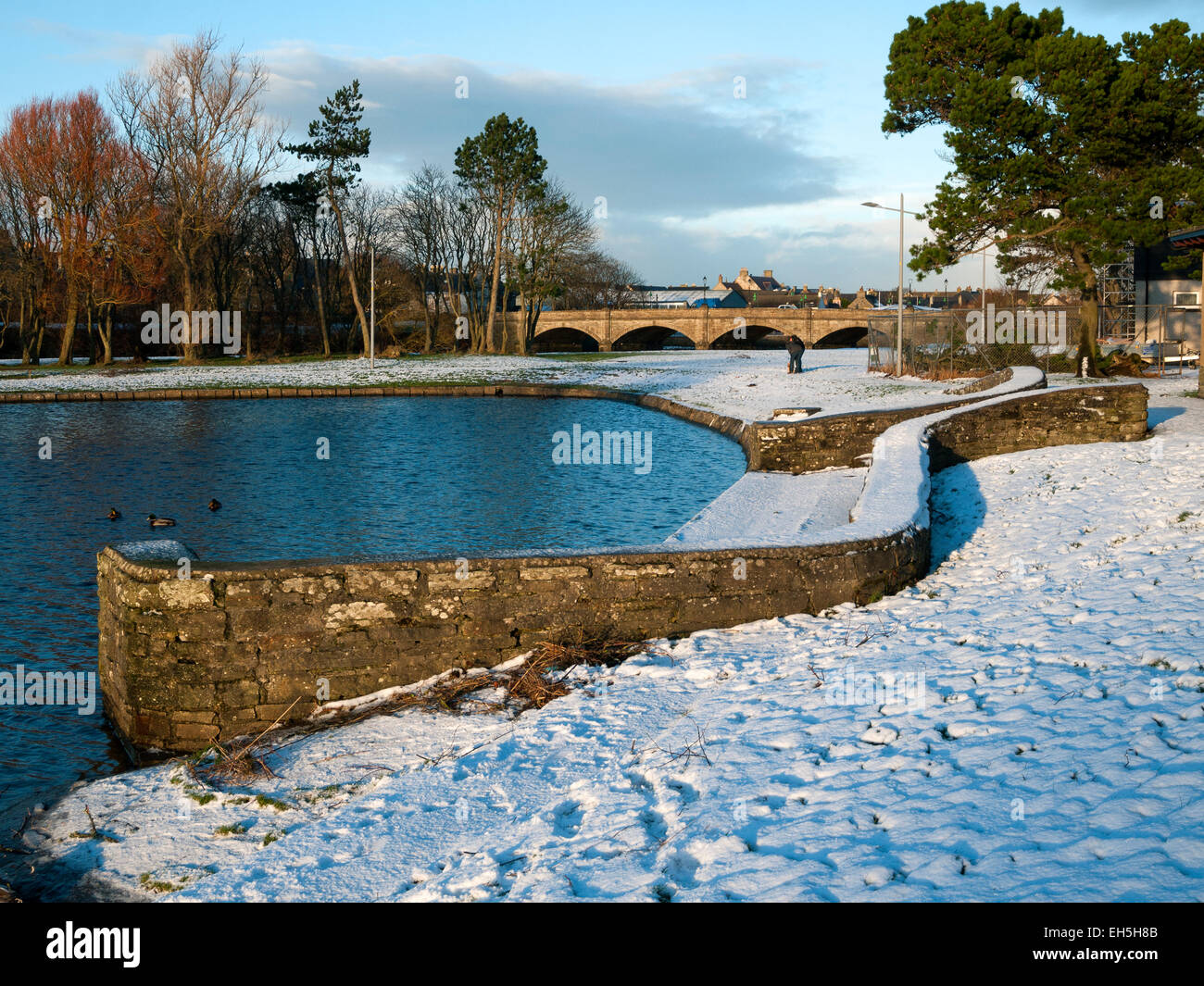 The boating pool in winter, on the riverside walk, Thurso, Caithness ...