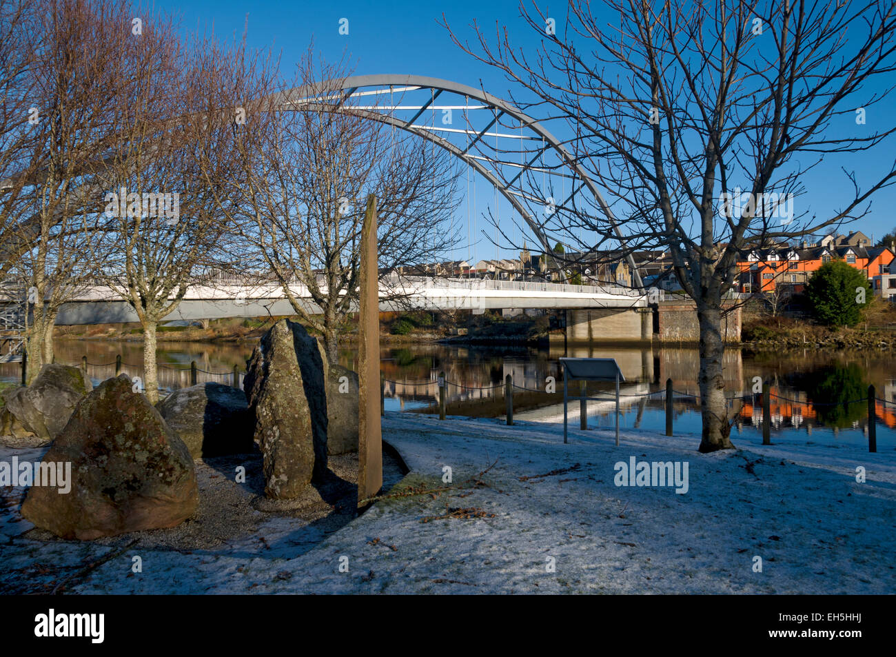 Geological display stone circle and the bridge at Bonar Bridge ...
