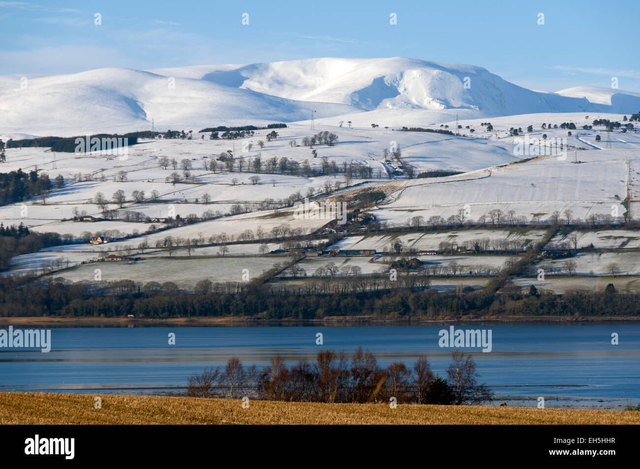 Ben Wyvis (1046m) in winter, over the Cromarty Firth, Inverness-shire ...