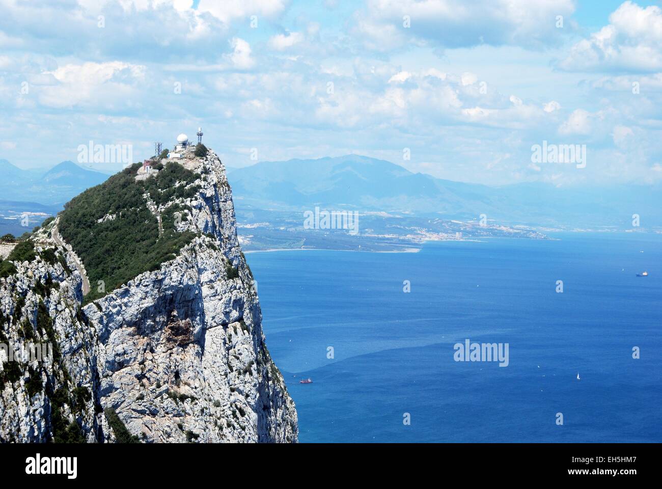 Elevated view of The Rock and Spanish coastline, Gibraltar, United ...