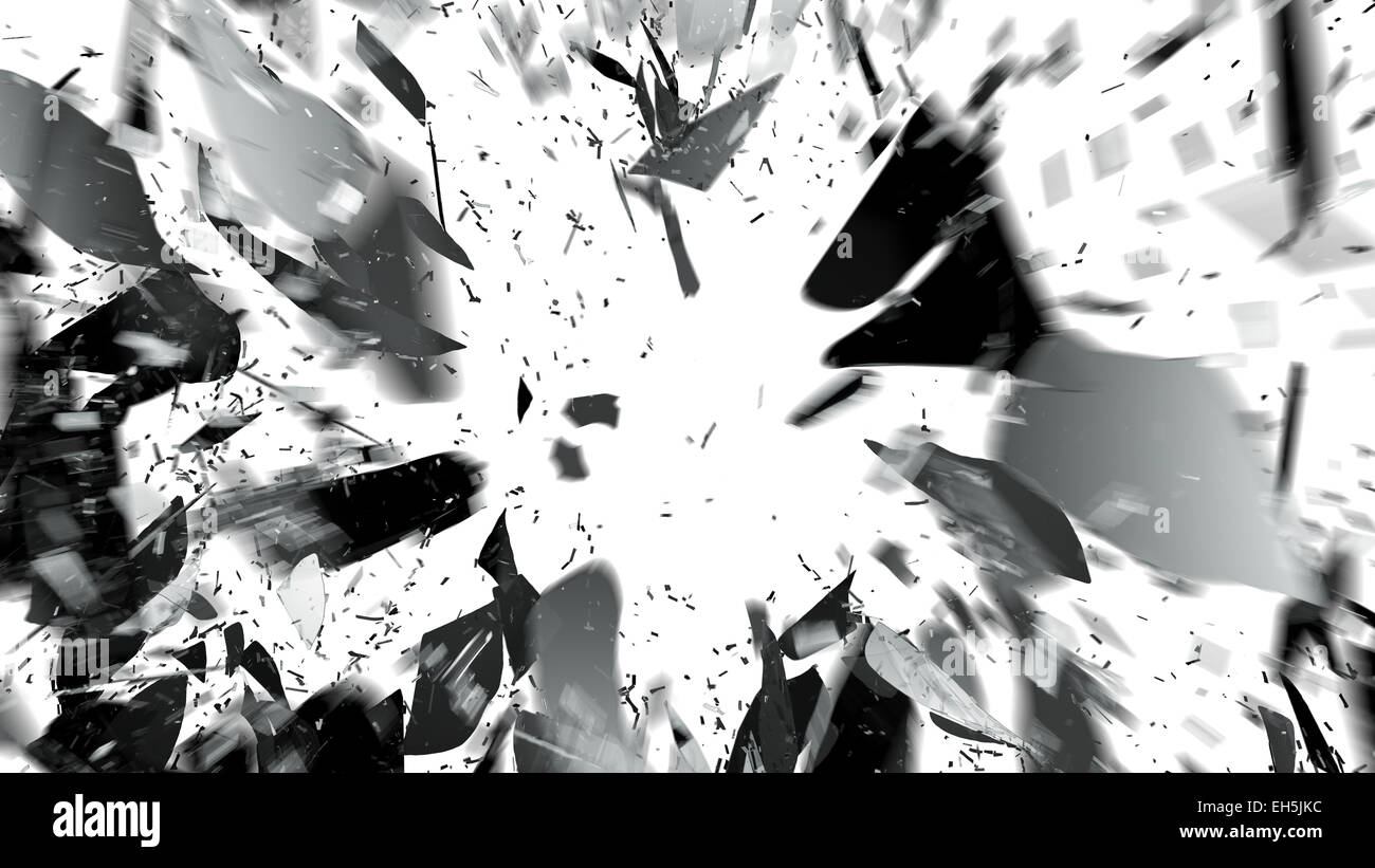 Destructed and broken glass with motion blur on white. Large resolution ...