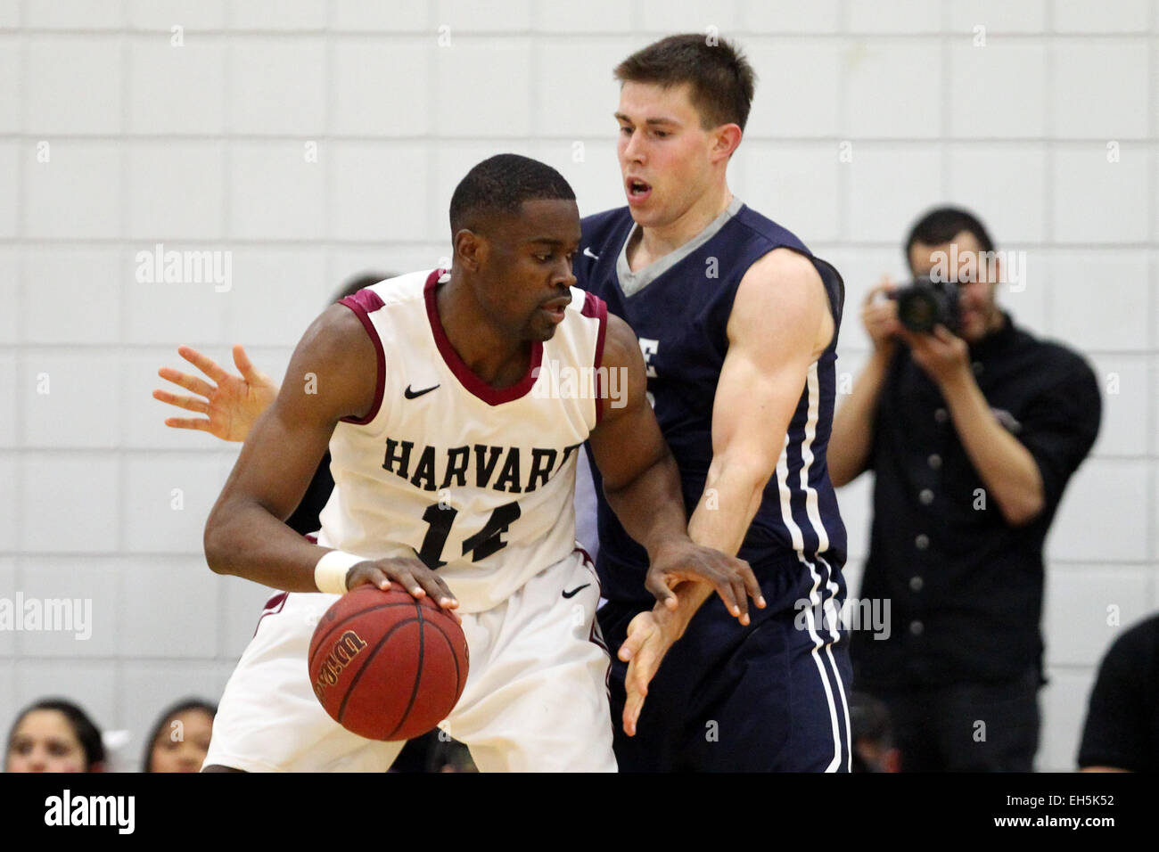 March 6, 2015: Harvard Crimson forward Steve Moundou-Missi (14) and ...