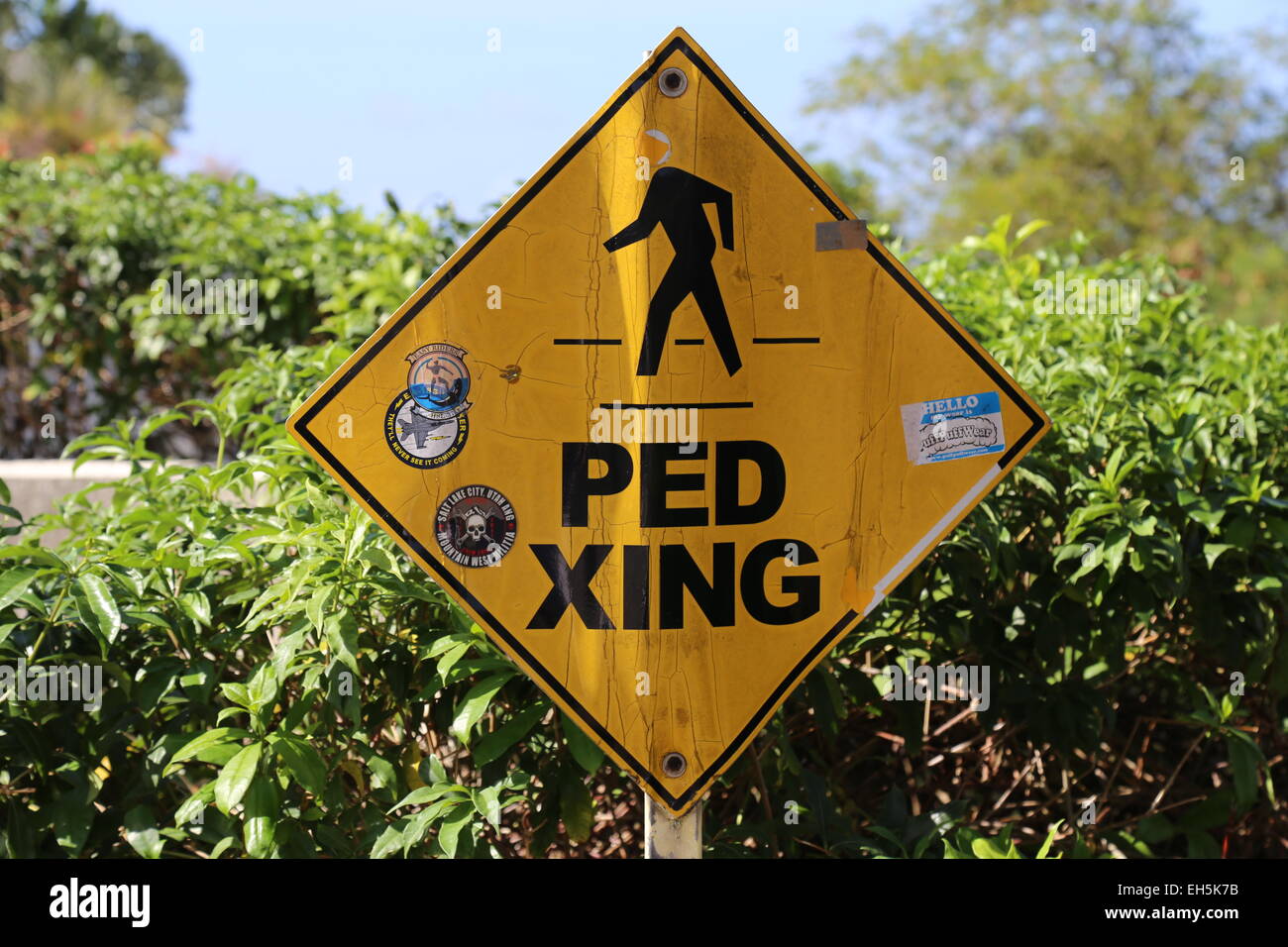 An image of a Pedestrian Crossing sign captured in Guam in March 2015 ...