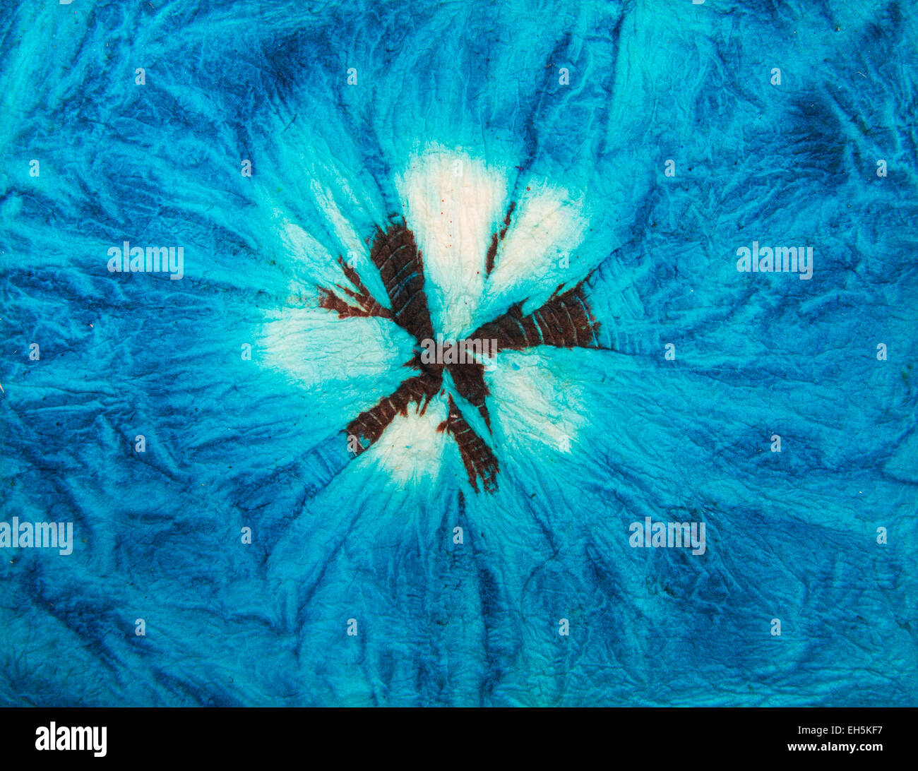 Blue crumpled handmade paper texture with floral pattern. Natural ...