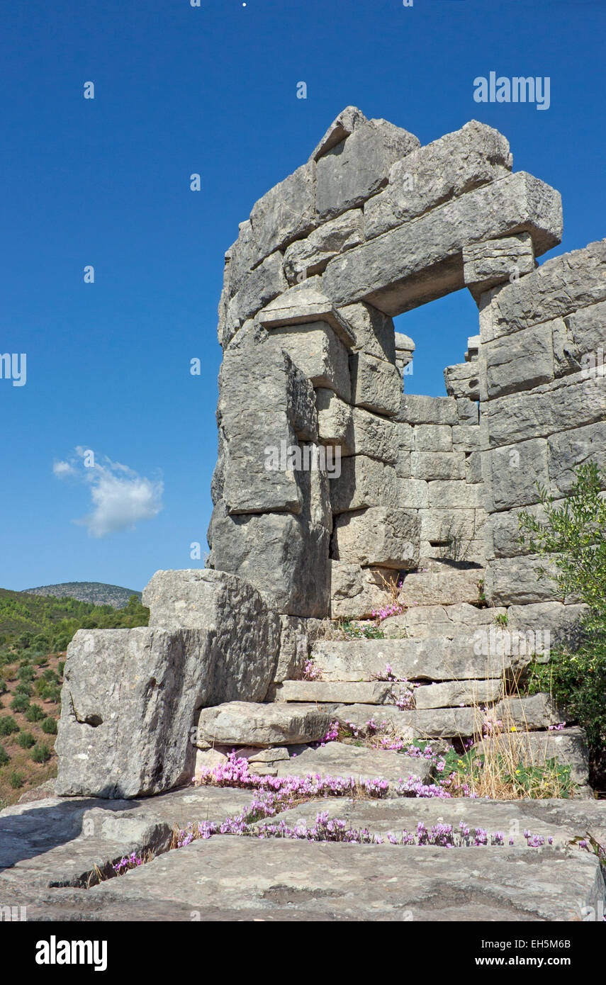 Ruined watchtower on the wall surrounding the Ancient Greek city of ...