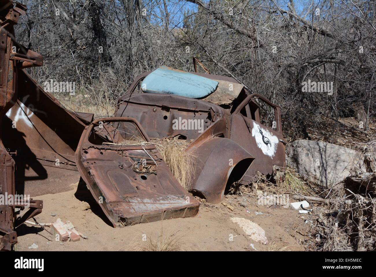 derelict vehicle along San Vicente Creek Trail, Silver City, New Mexico ...