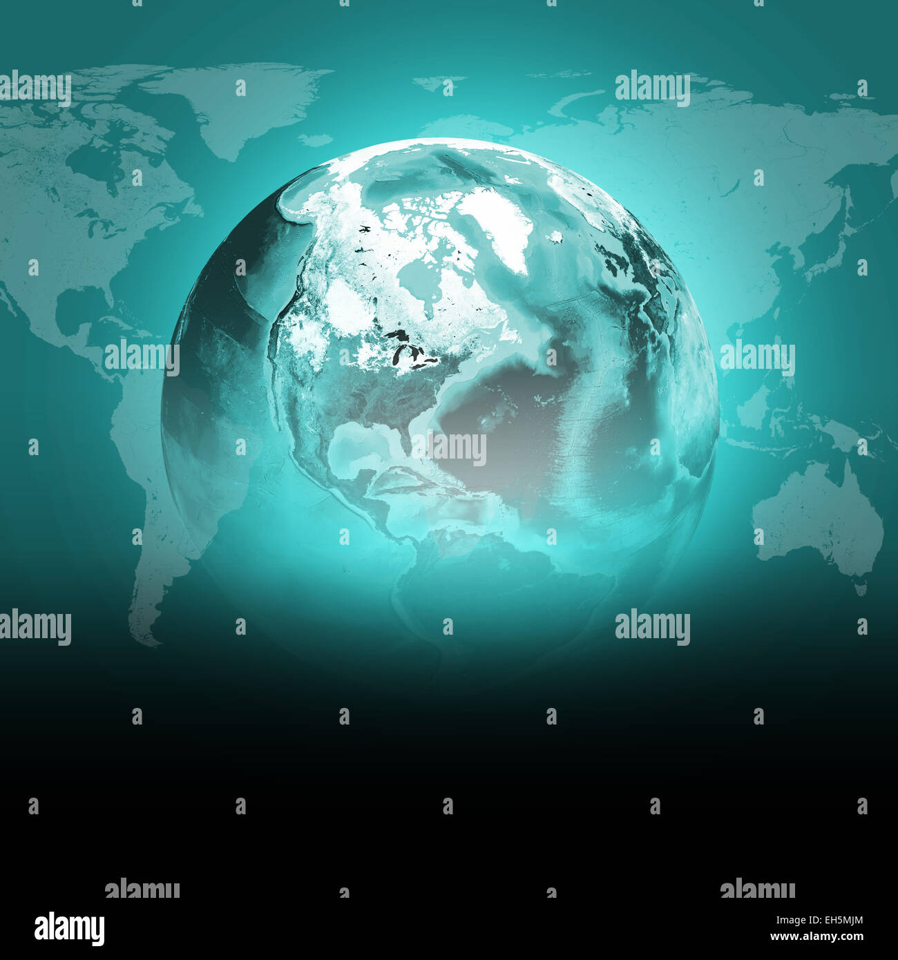 Green earth globe with continents, transparent. World map on dark ...