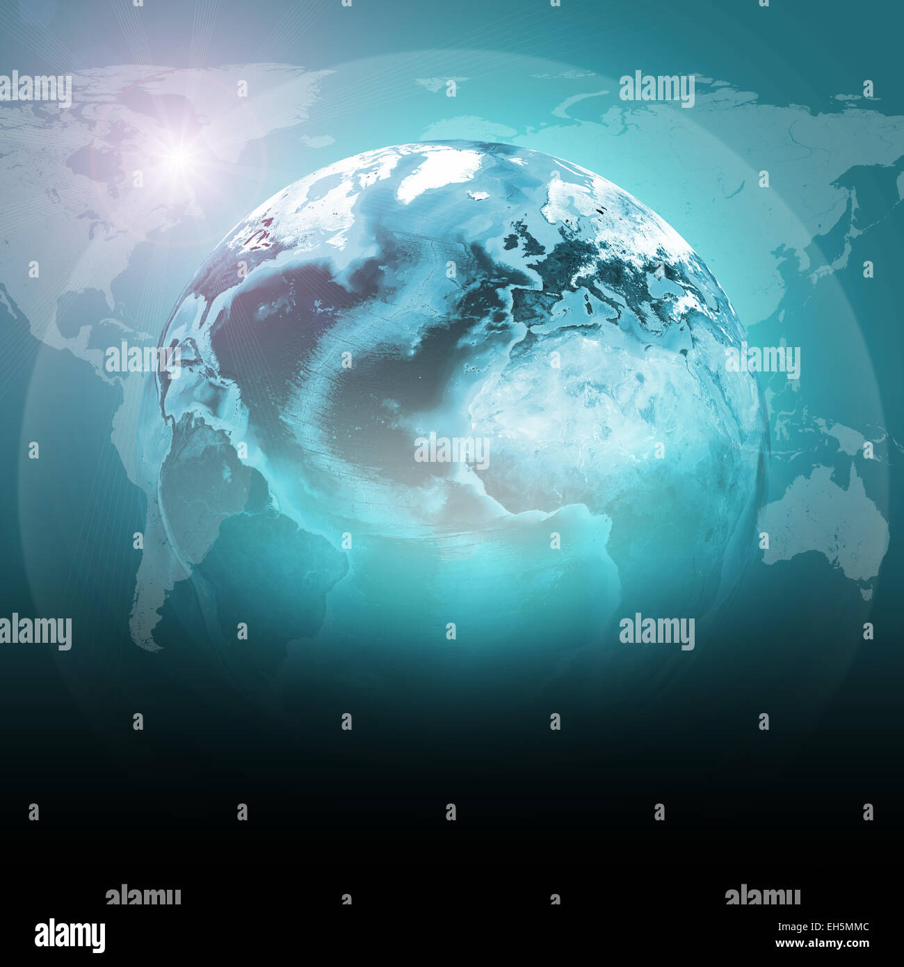 Green earth globe with continents, transparent. World map on dark ...