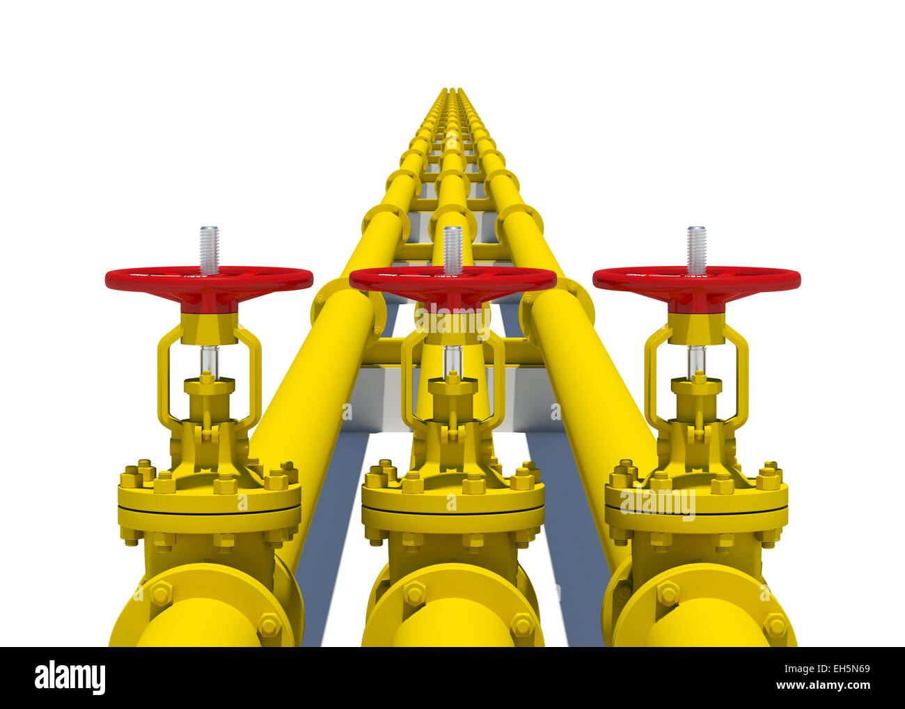 Three yellow pipes with valves Stock Photo - Alamy