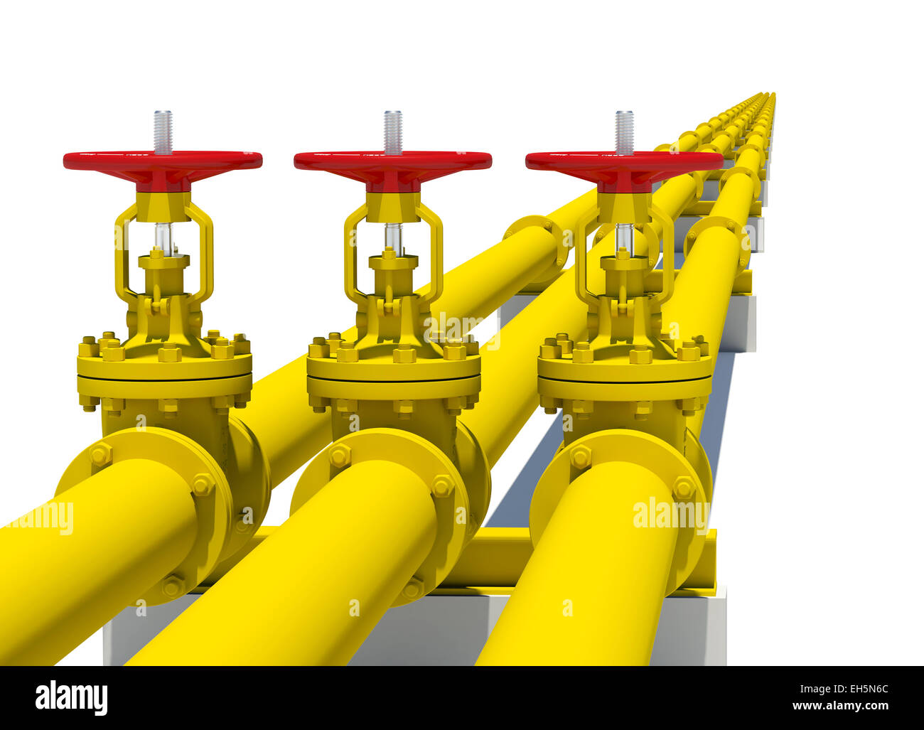 Three yellow pipes with valves Stock Photo - Alamy