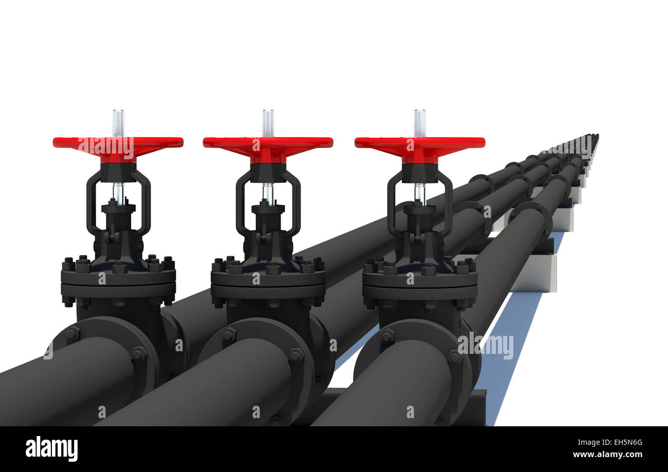 Three black pipes with valves Stock Photo - Alamy