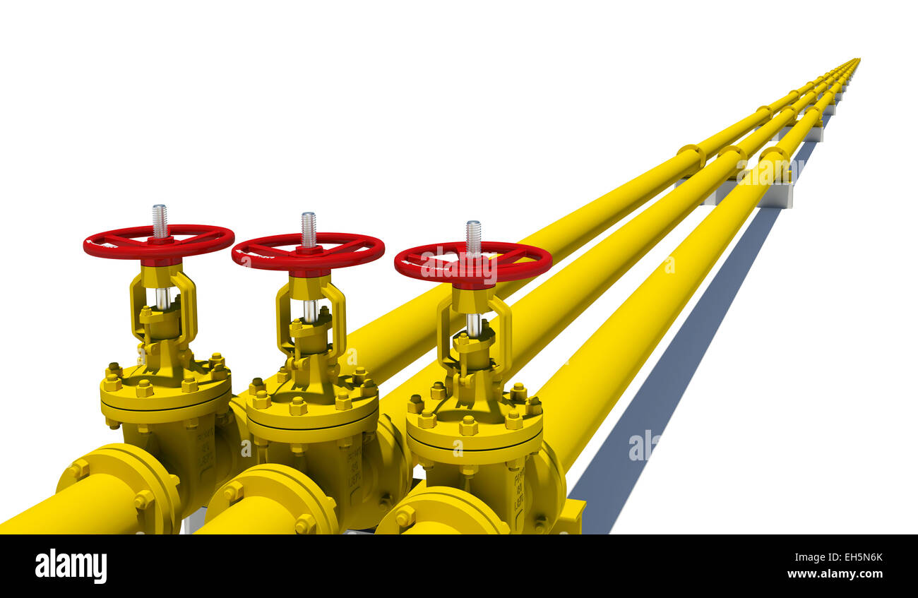 Three yellow pipes with valves Stock Photo - Alamy