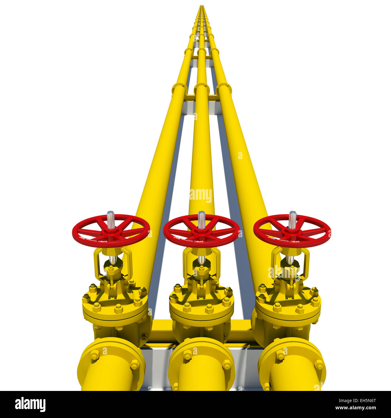 Three yellow pipes with valves Stock Photo - Alamy