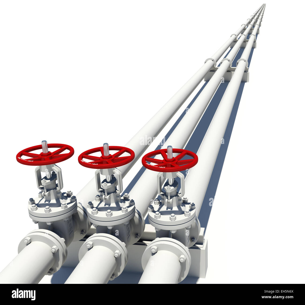 Three white pipes with valves Stock Photo - Alamy