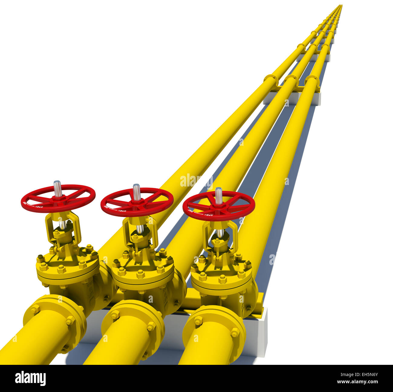 Three yellow pipes with valves Stock Photo - Alamy