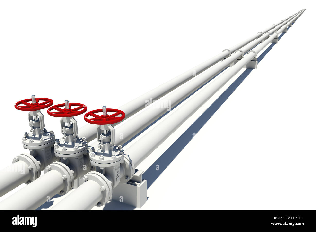 Three white pipes with valves Stock Photo - Alamy