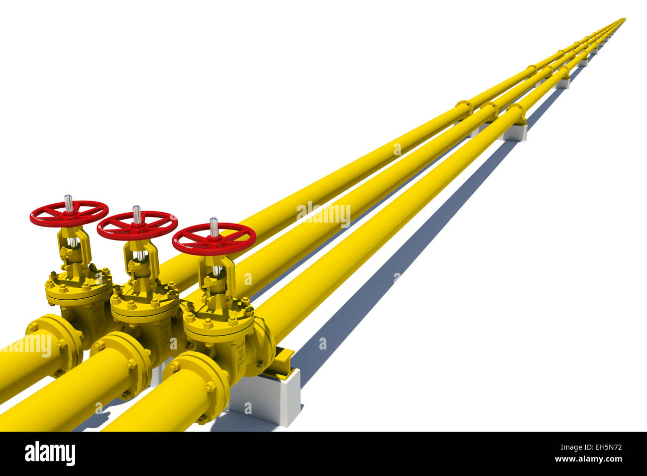 Three yellow pipes with valves Stock Photo - Alamy