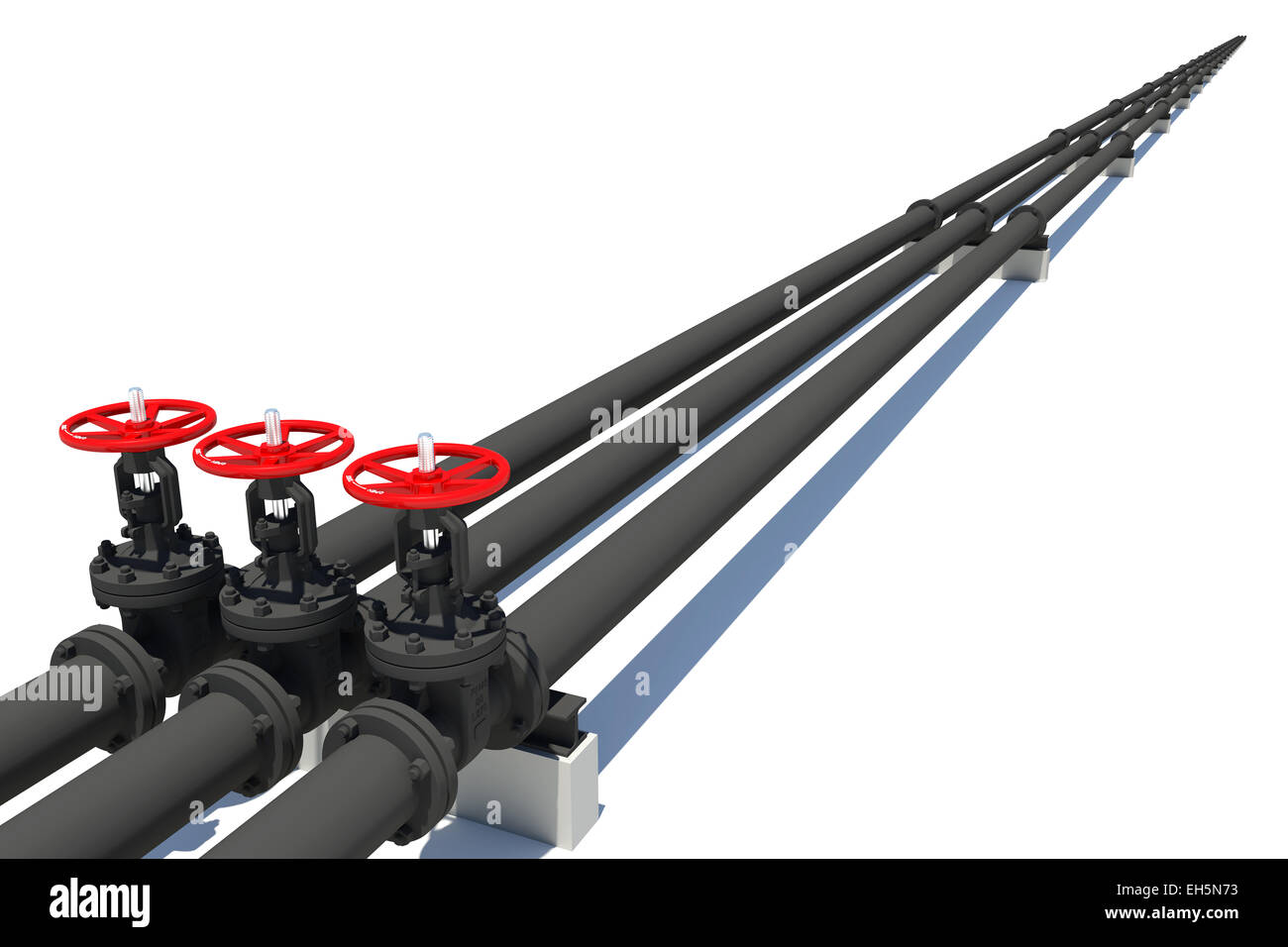 Three black pipes with valves Stock Photo - Alamy