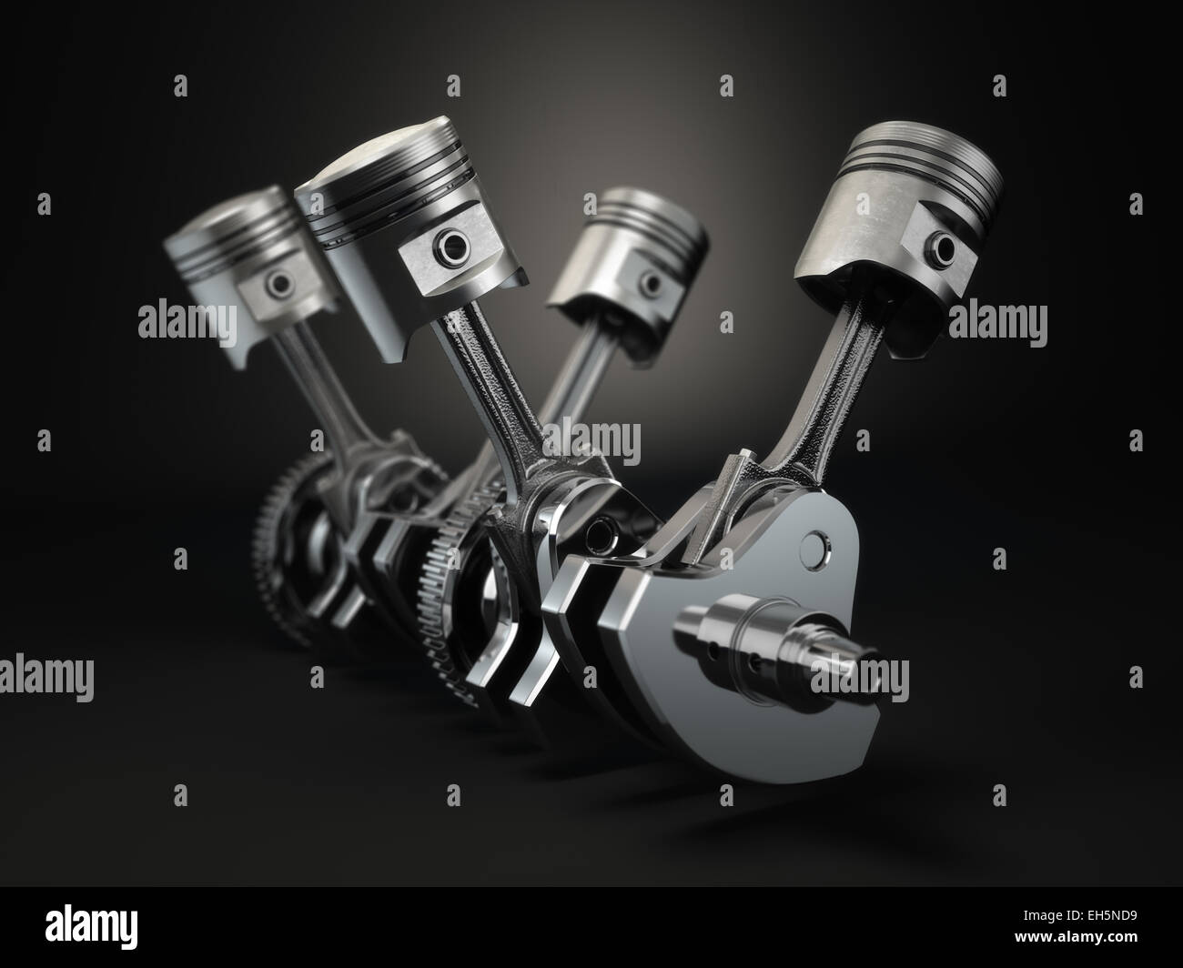 V4 engine pistons and cog on black background. 3d Stock Photo - Alamy