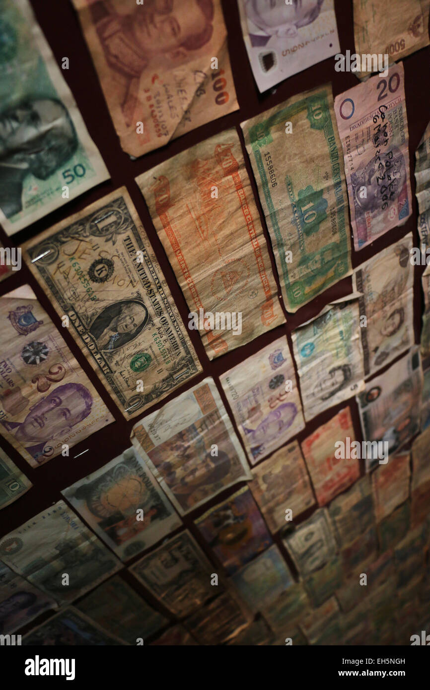 Dollar bills money on ceiling Historic building Cardrona Hotel New ...
