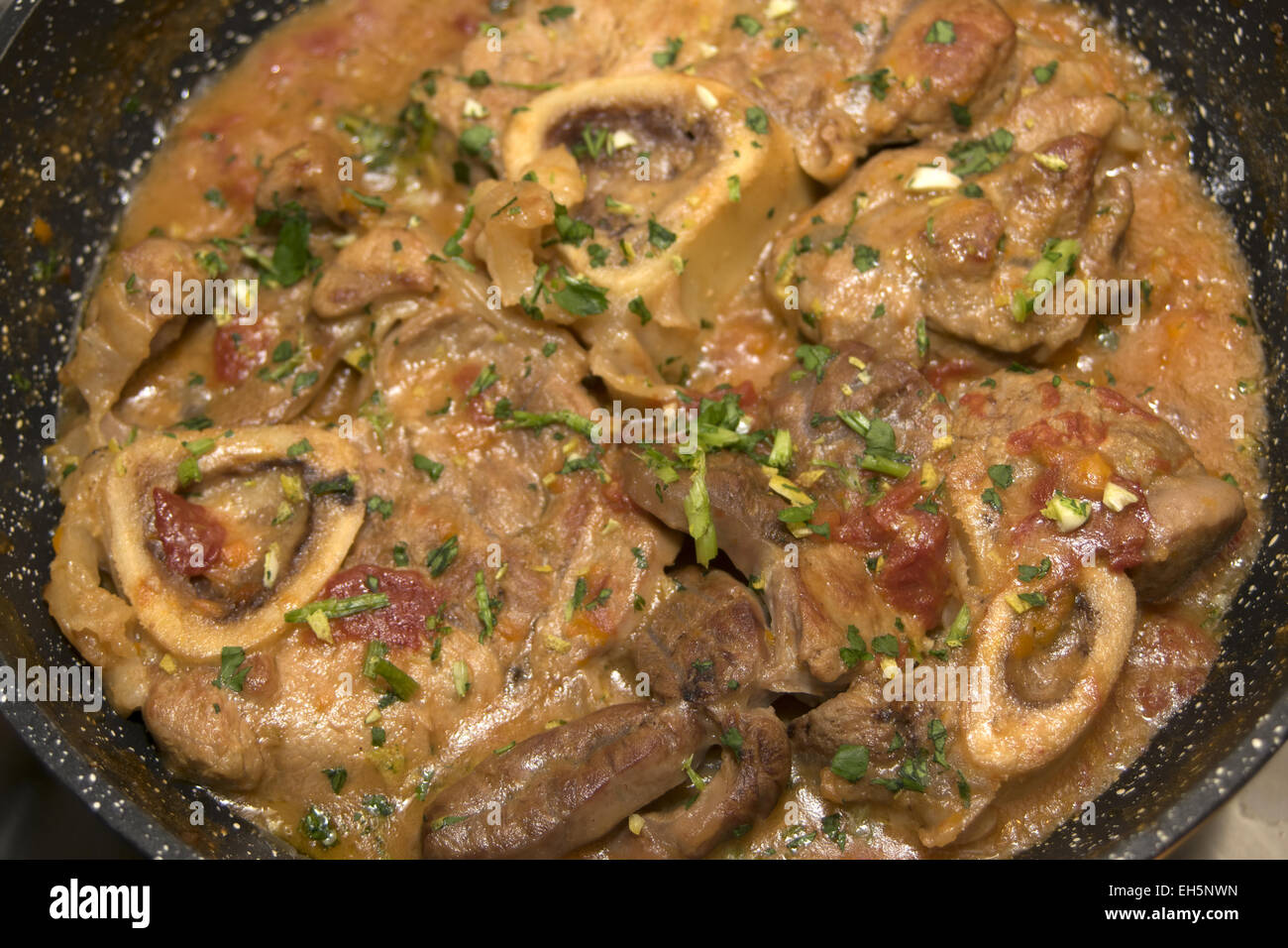 homemade recipes: stewed shin of veal containing marrowbone Stock Photo ...