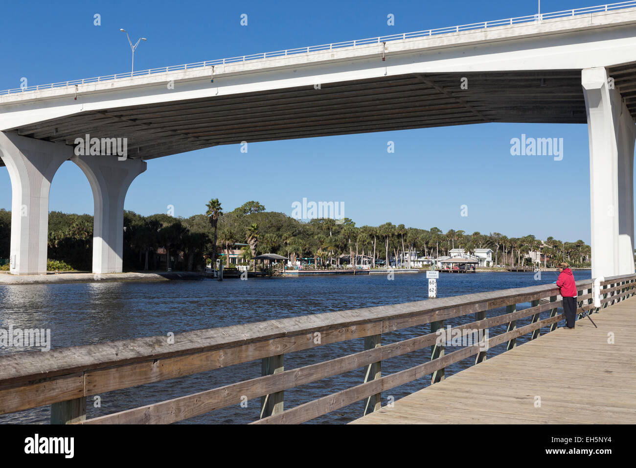 Man Fishing under Bridge Over Intercoastal Waterway, Flagler Beach ...