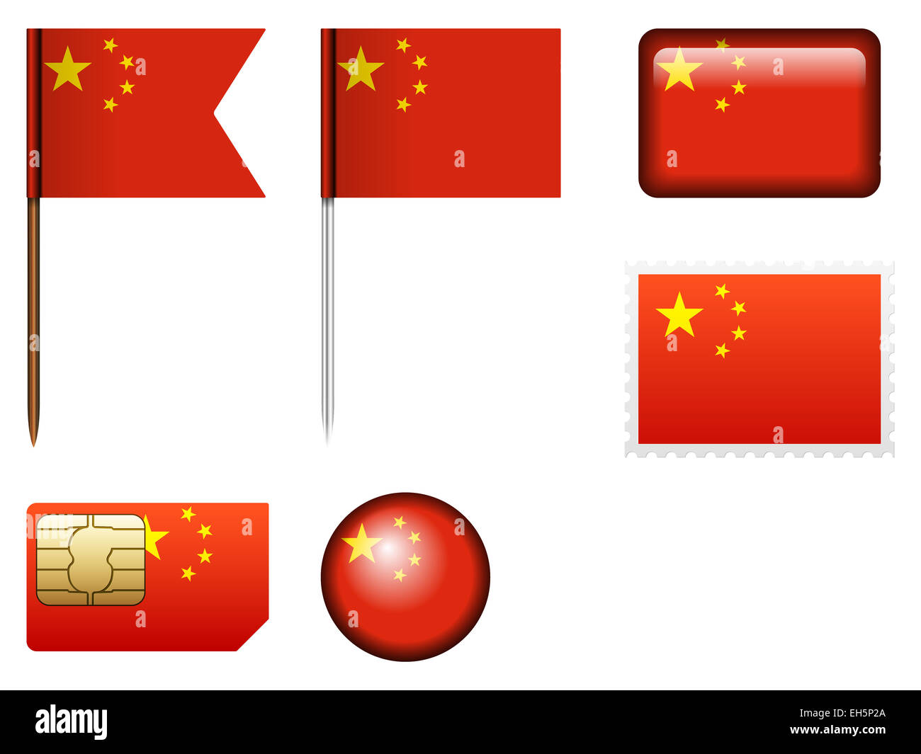 China flag set on a white background Stock Photo - Alamy