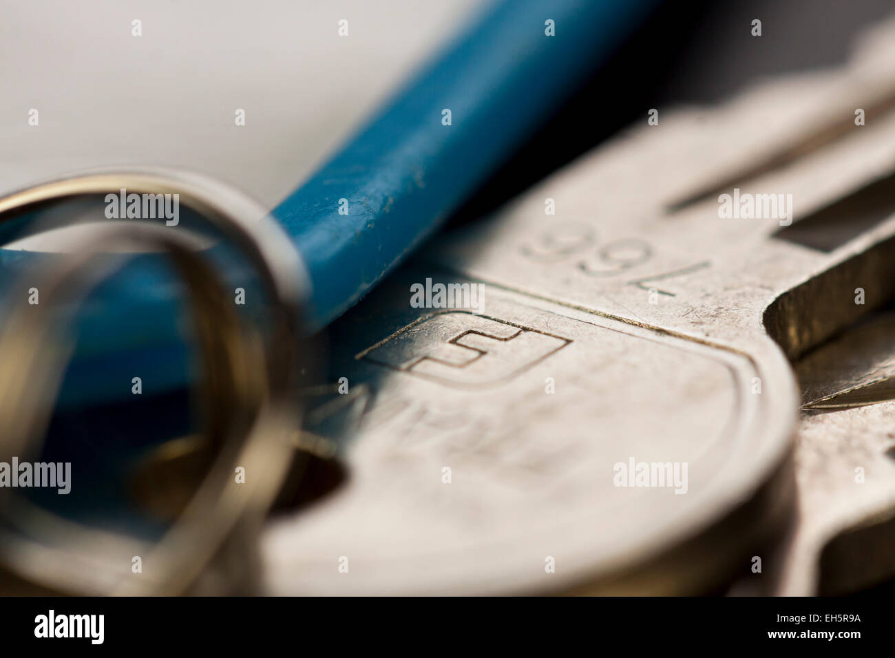 Macro Shot of Conceptual House Keys on Top of Wooden Table Stock Photo ...