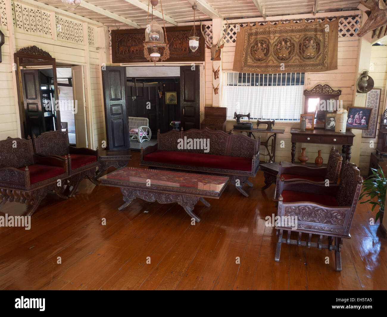 Inside old traditional Thai style house, in Lampang, Thailand Stock ...