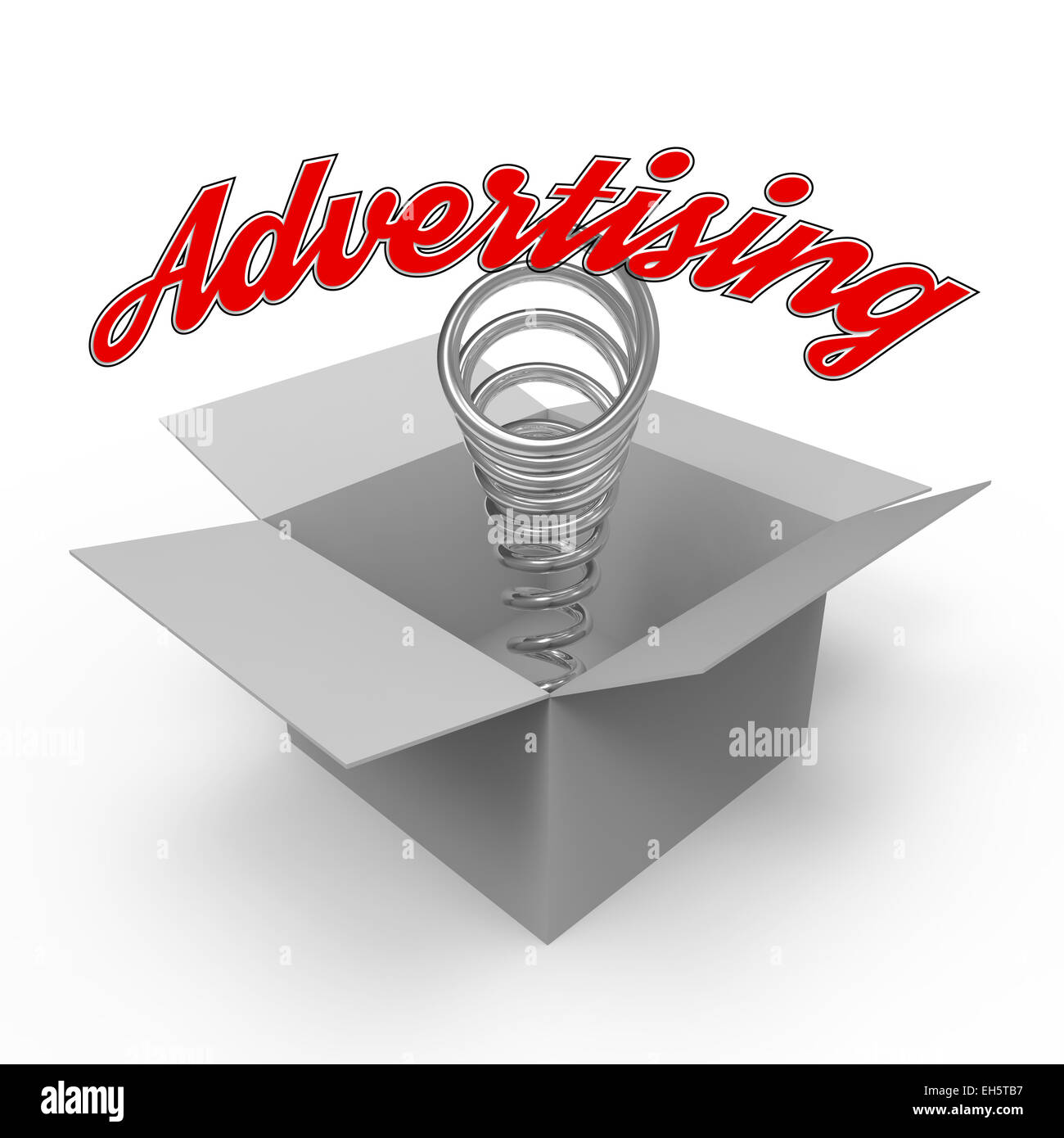 Three-dimensional cardboard box with pop-up caption 'Advertising ...