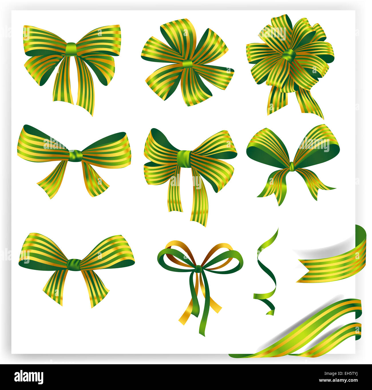 Set of green striped gift bows with ribbons Stock Photo - Alamy
