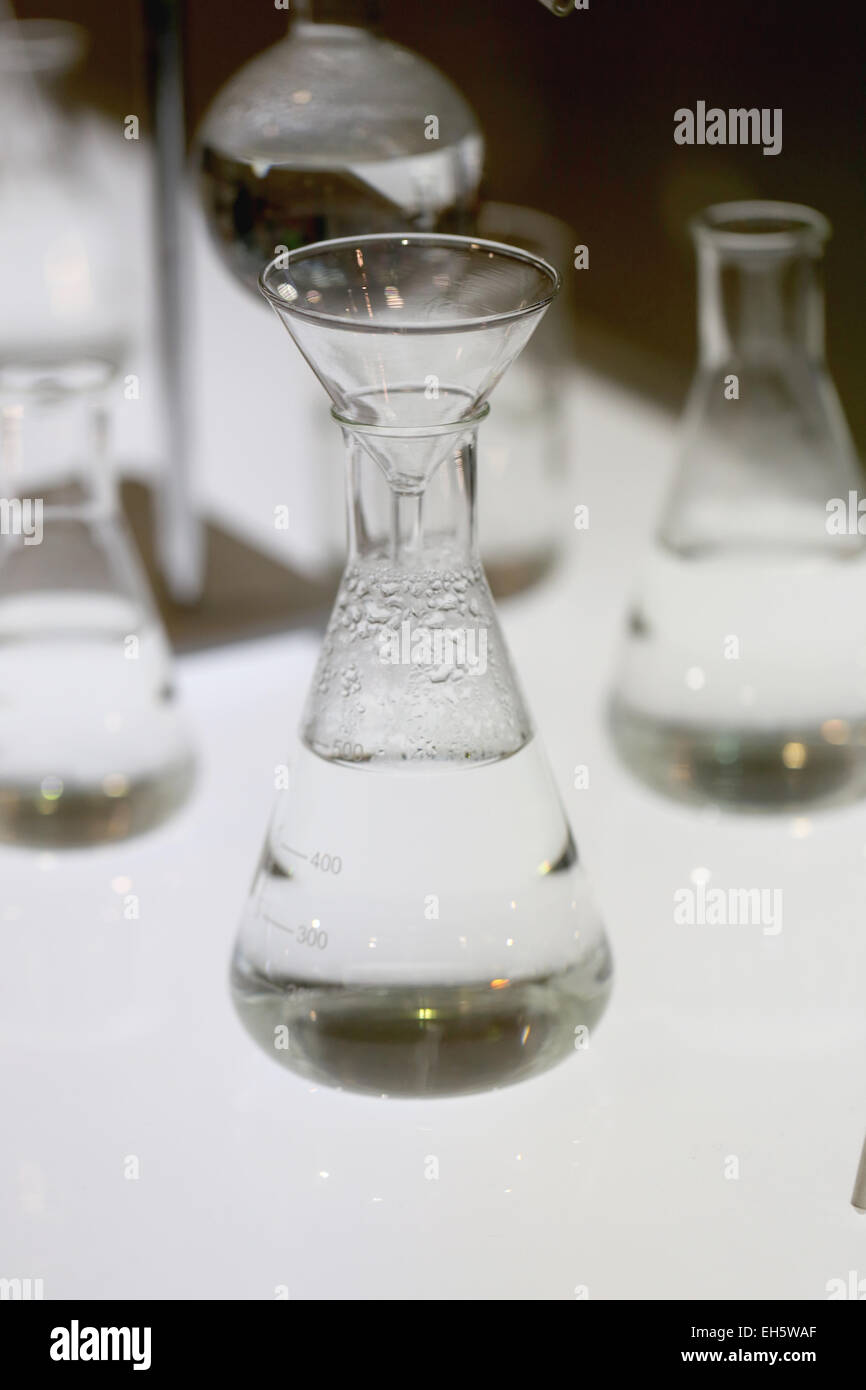 Focus on Glass bottles used in chemistry experiments Stock Photo - Alamy