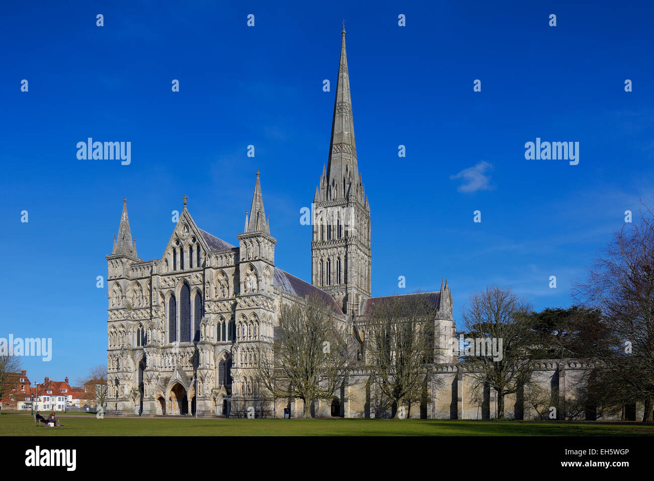Salisbury Diocese Cathedral with figures showing cloister wall, West ...