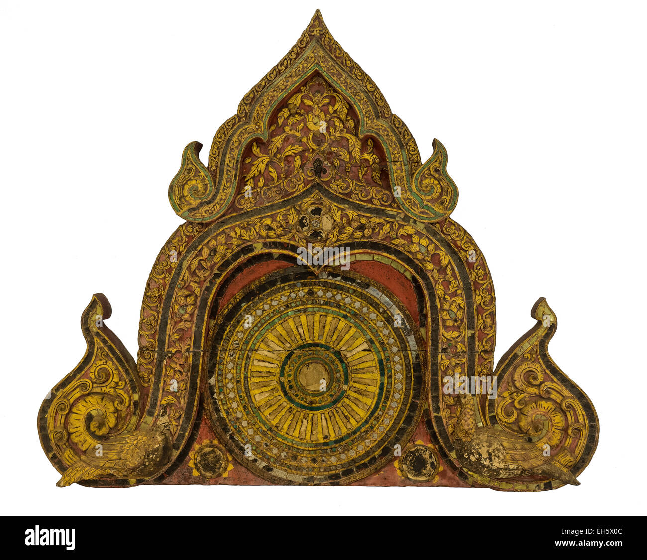 Ornate temple door lintel at Lamphun National Museum, Thailand Stock ...
