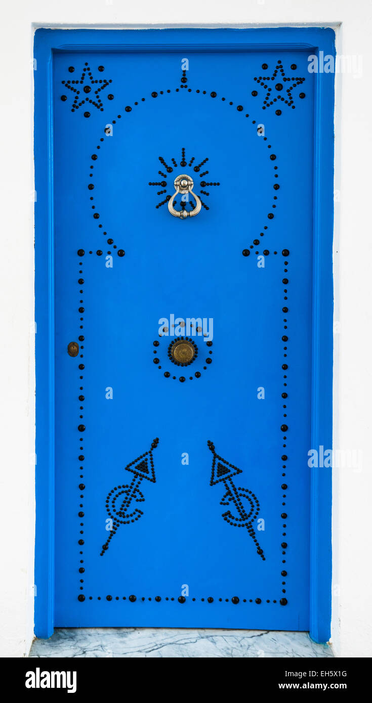 Andalusian style Blue door from Sidi Bou Said in Tunisia. Large ...